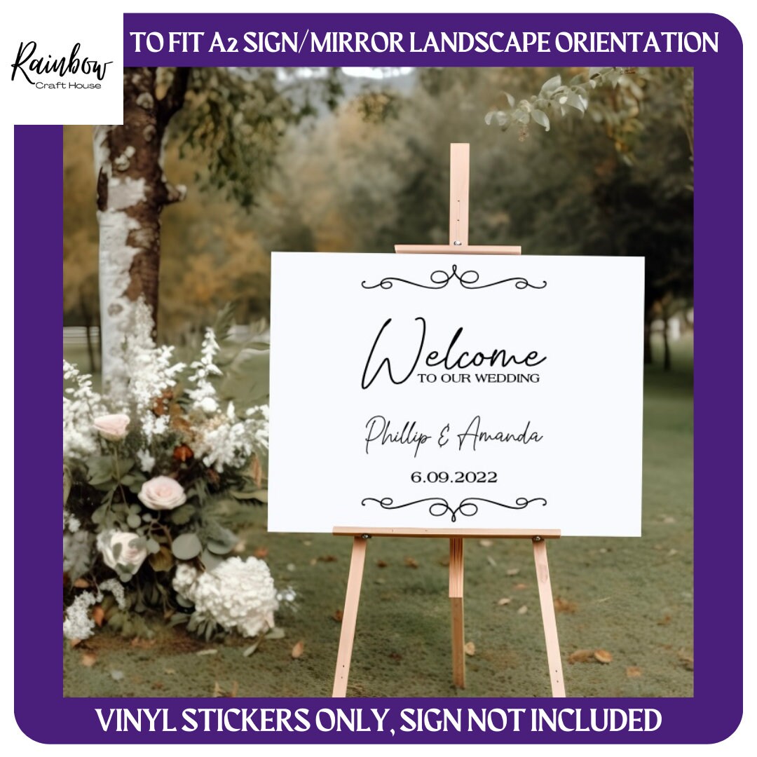 WEDDING WELCOME SIGN Vinyl Label Only, Personalised Wedding Sticker for ...