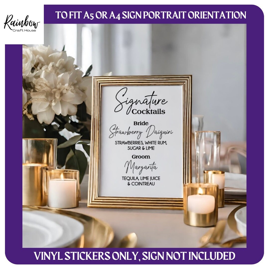 Signature Cocktails Menu Vinyl Decal for Various Sizes Mirrors ...