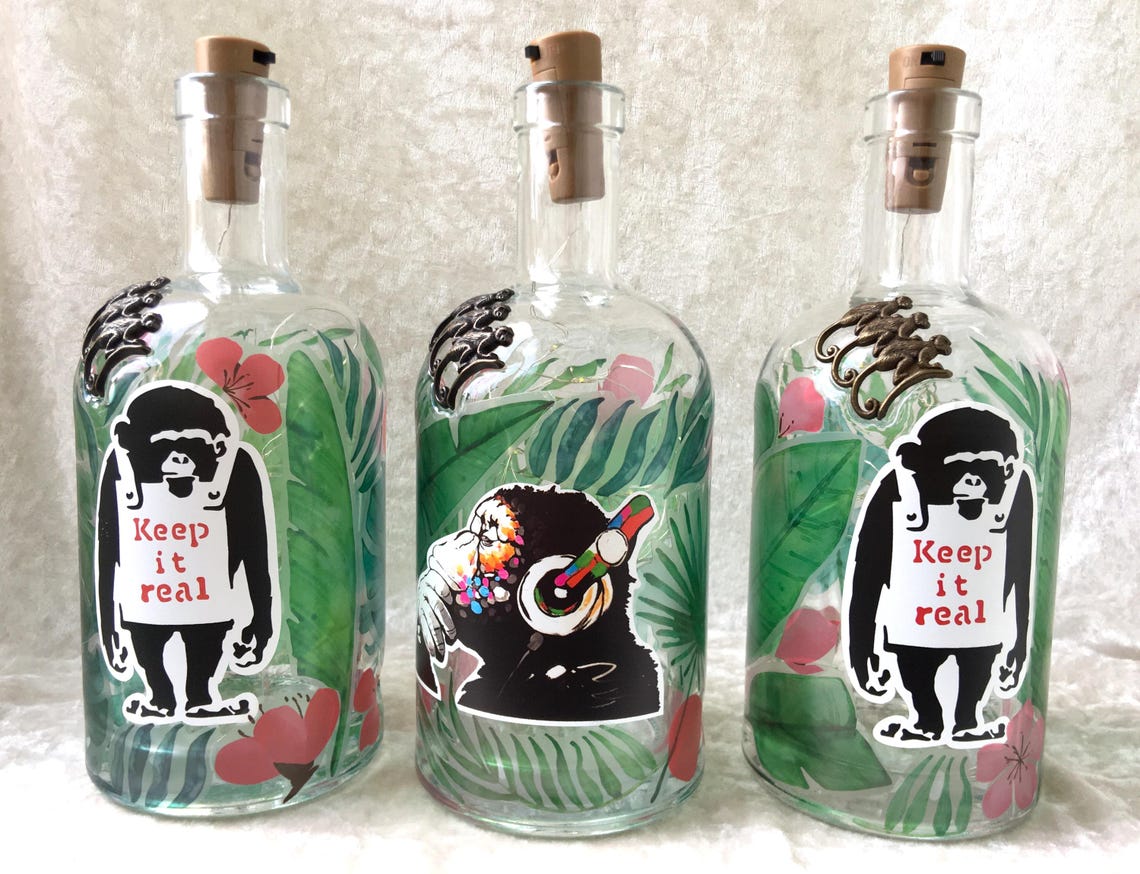 Banksy Monkey Shoulder Bottle Light - Upcycled Whisky Bottle With Fairy ...
