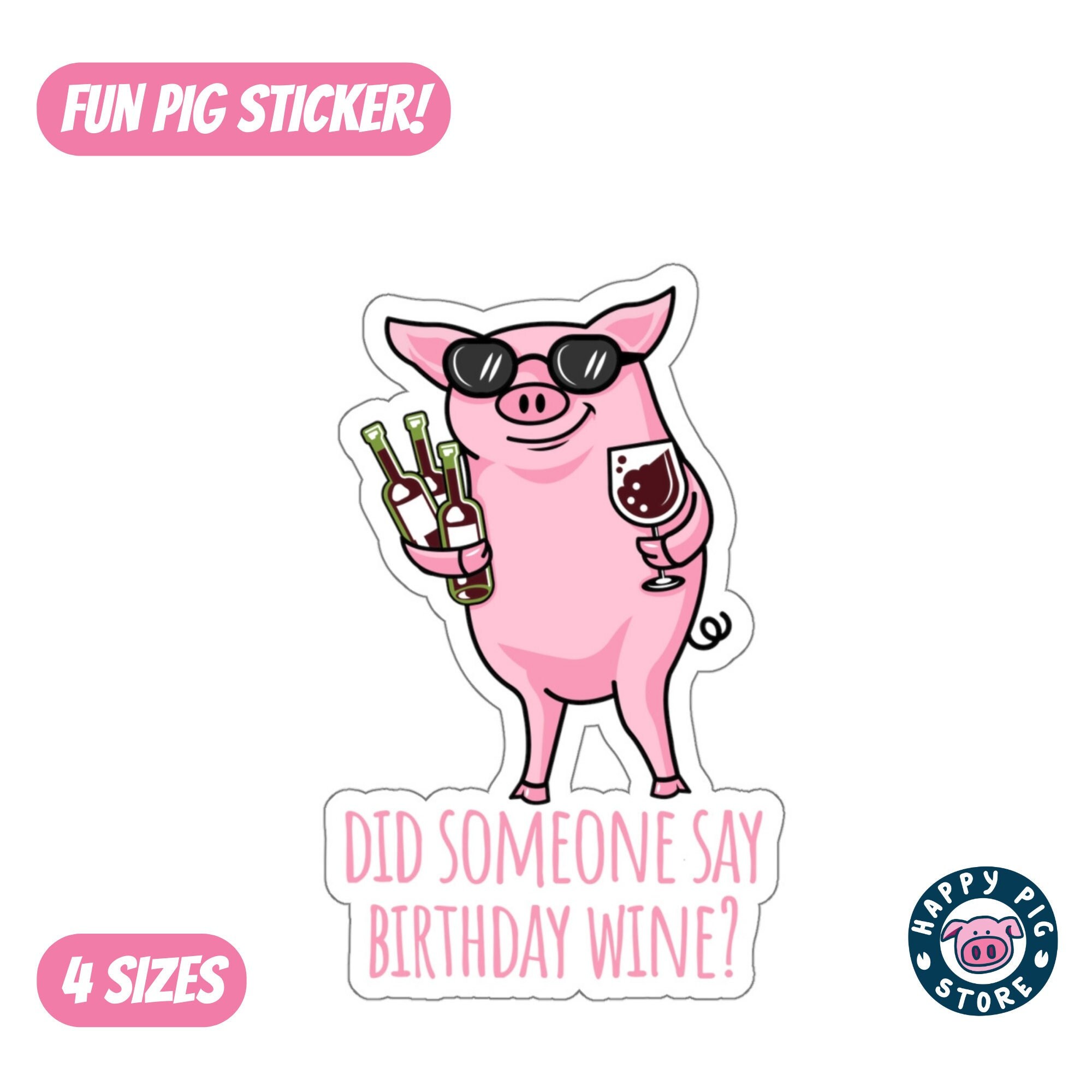 Funny Birthday Pig With Wine Sticker - Etsy