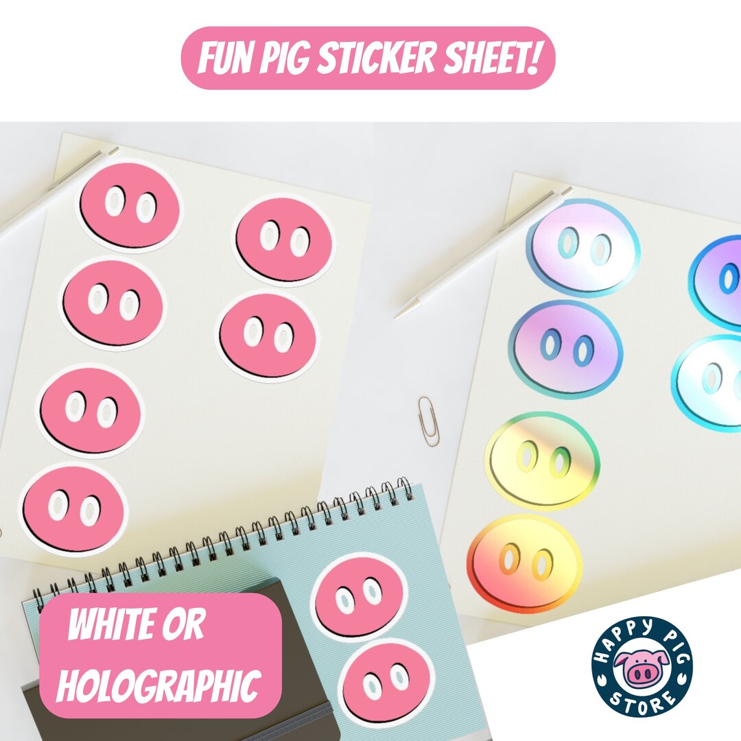 Pig Nose Sticker Sheet - 8 Stickers - White or Holographic Vinyl ...