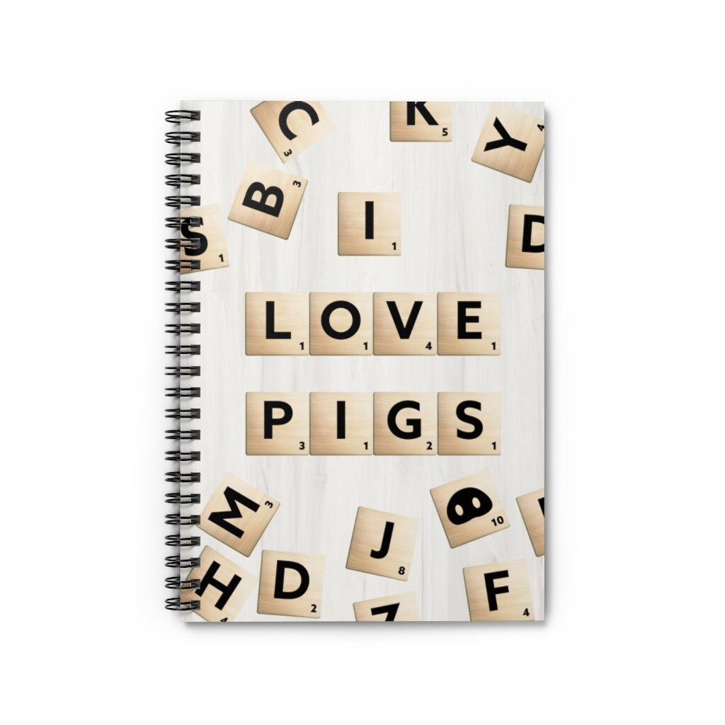 Pig Scrabble Spiral Notebook, Fun Pig Lovers Notebook, Piggy Gift, Pig ...