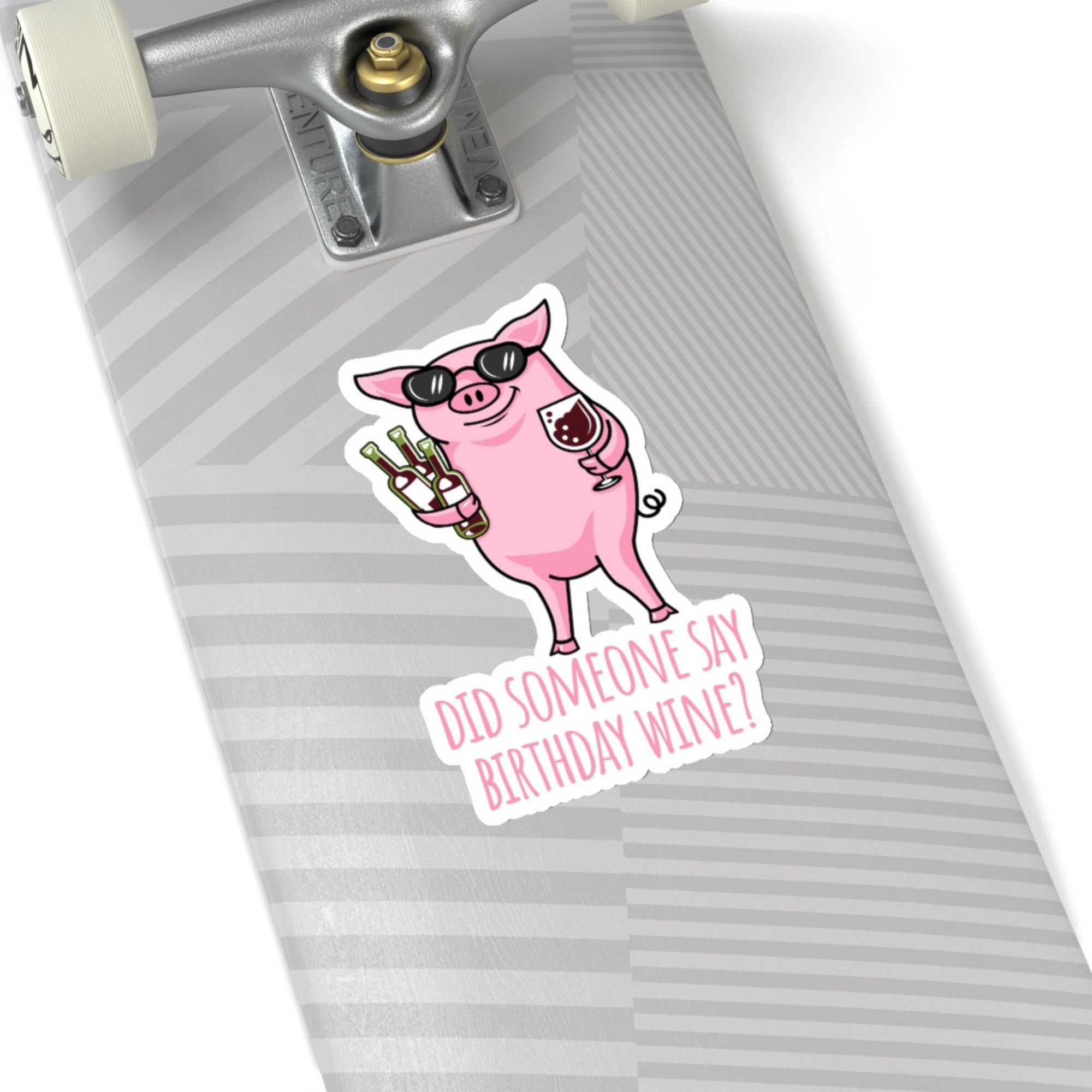 Funny Birthday Pig With Wine Sticker - Etsy