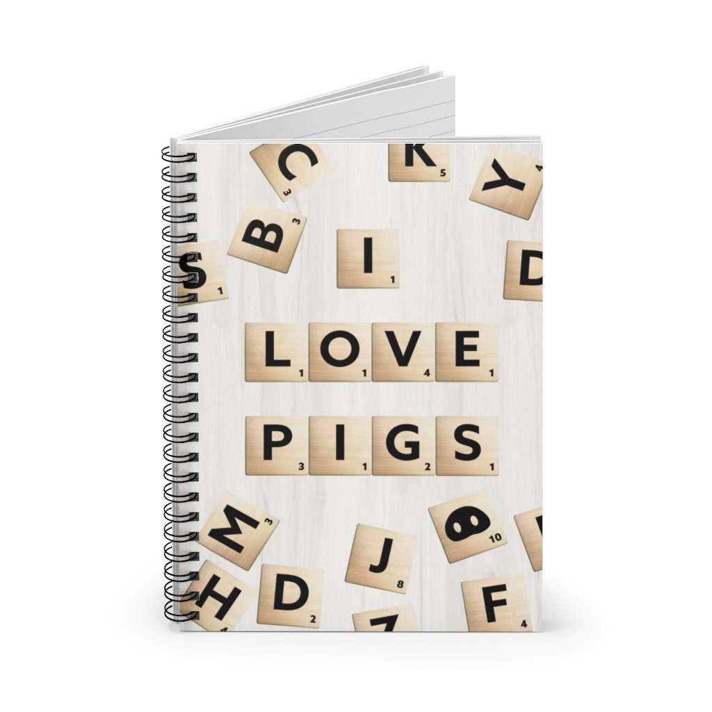 Pig Scrabble Spiral Notebook, Fun Pig Lovers Notebook, Piggy Gift, Pig ...