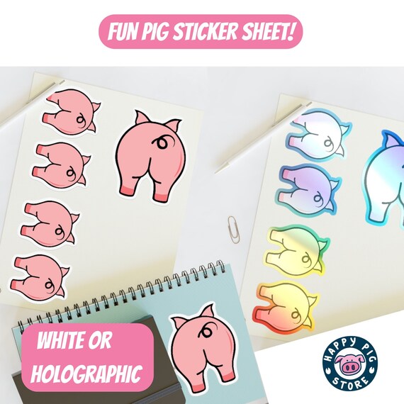 Cute Pig Butt Sticker Sheet 6 Stickers White or - Etsy