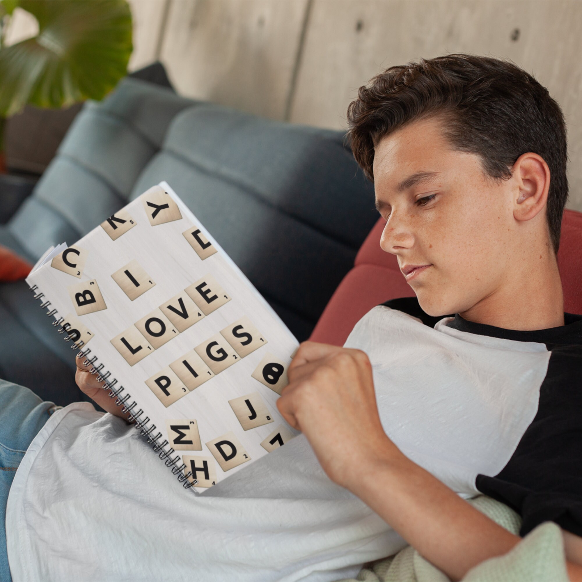 Pig Scrabble Spiral Notebook, Fun Pig Lovers Notebook, Piggy Gift, Pig ...