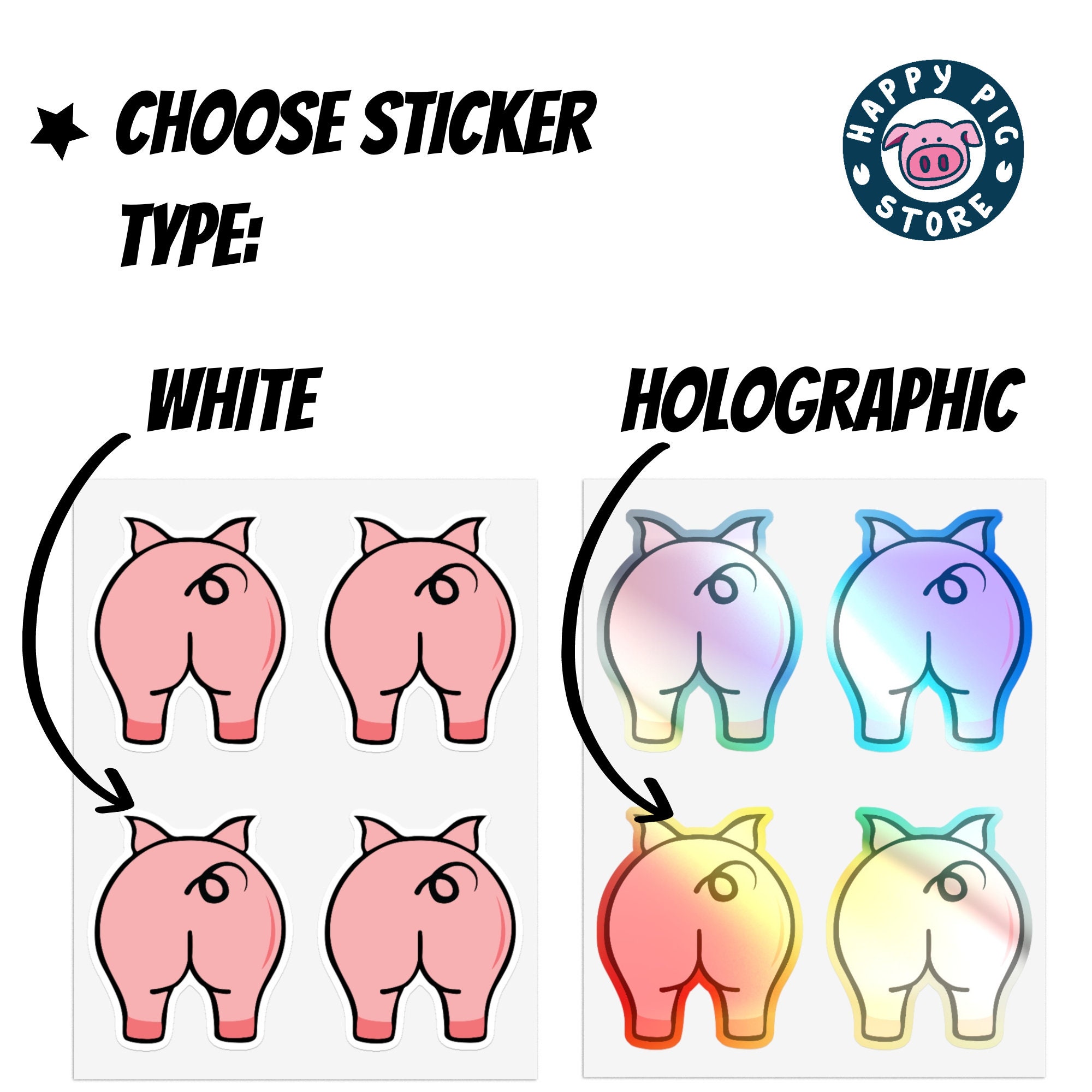 Cute Pig Butt Sticker Sheet 4 Stickers White or - Etsy