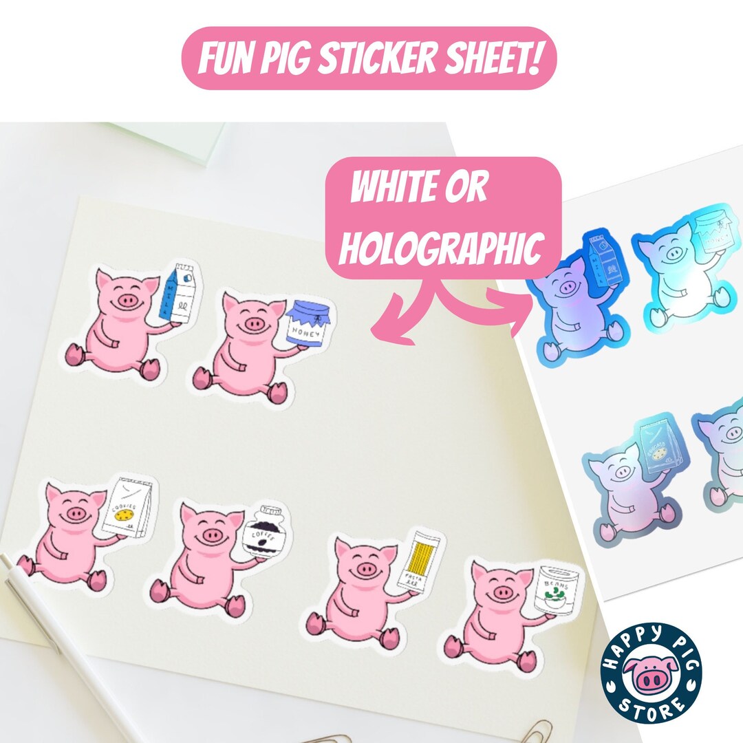 Fun Kitchen Pig Sticker Sheet 1 Sheet With 8 Stickers White or ...