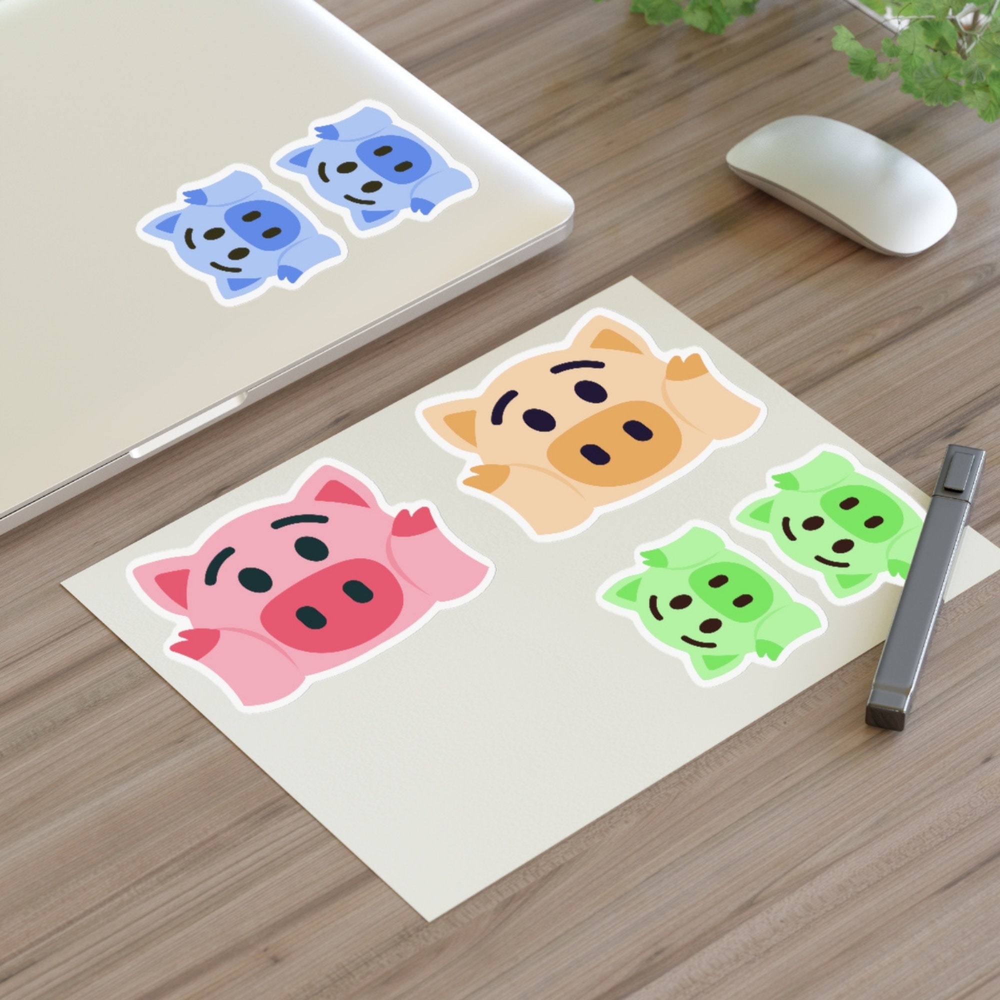 Fun Pig Emoji Sticker Sheet 6 Stickers, 4 Colors White or Holographic ...