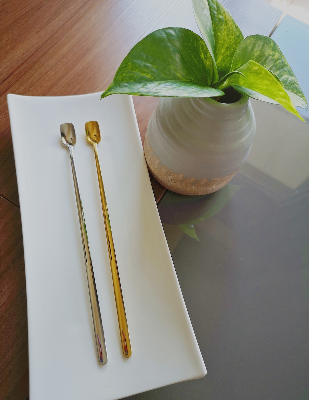 Stainless Steel Square Head Long Handle 2 Piece Spoon Set-cocktail ...