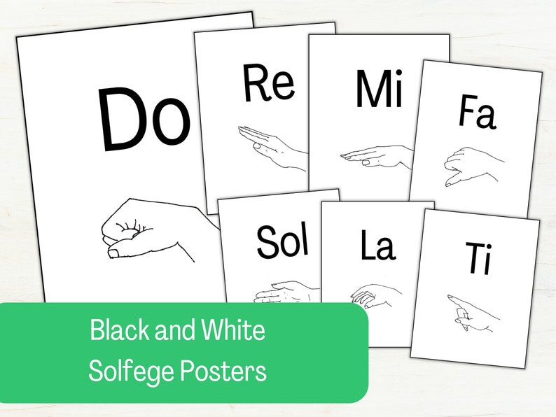 Solfege Posters for Choir Classroom, Solfege Hand Signs, Black and ...