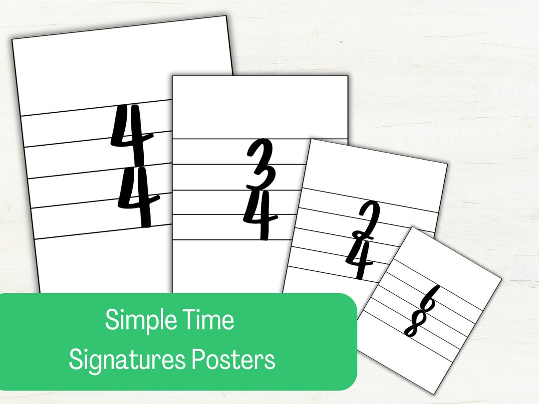 Time Signature Posters for Choir, Band, Orchestra, Black and White Time ...