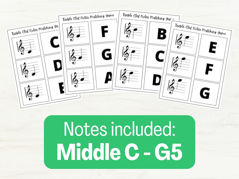 Note Matching Game, Treble Clef Music Flashcards, Digital Download ...
