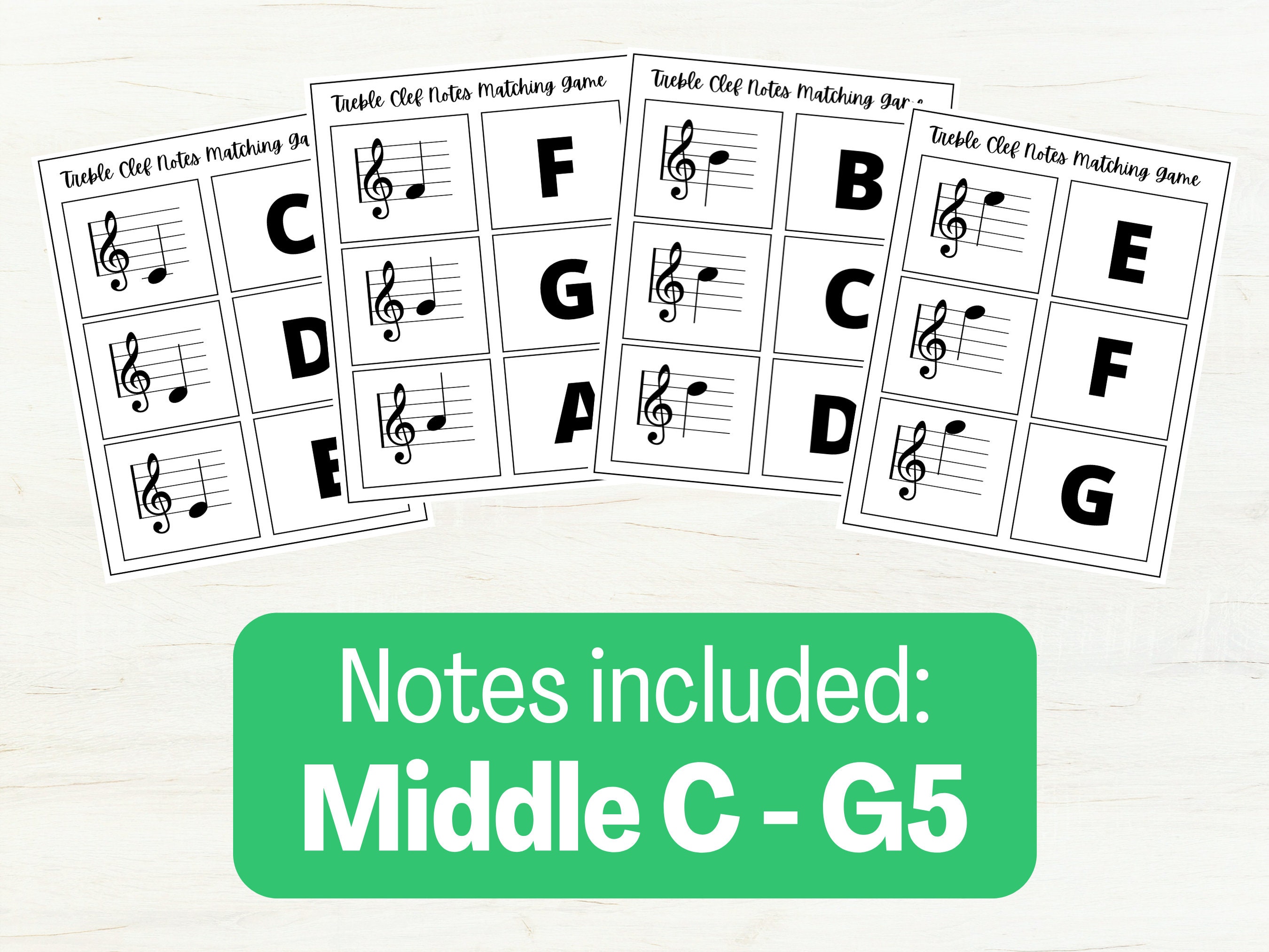 Note Matching Game, Treble Clef Music Flashcards, Digital Download ...