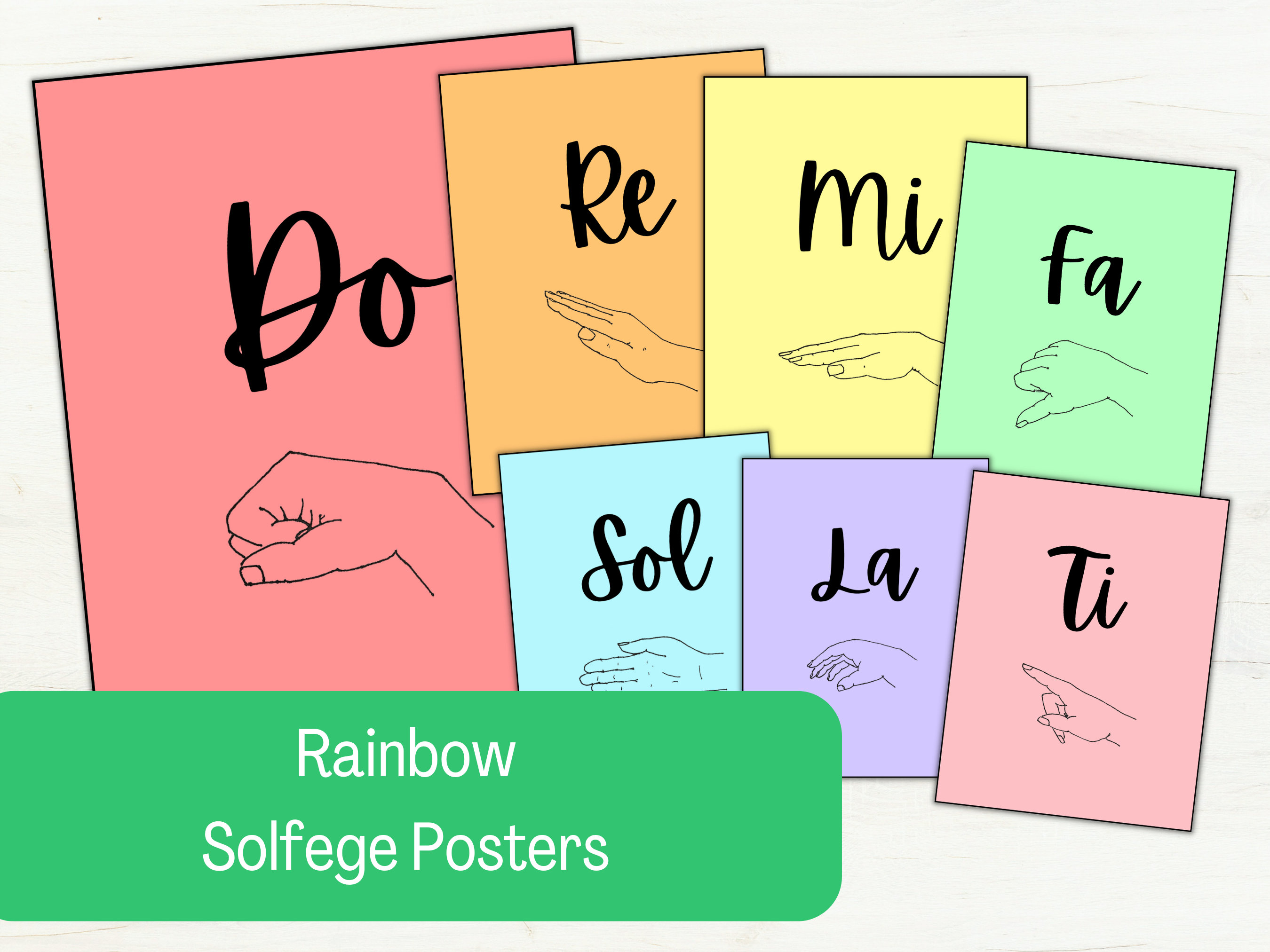 Solfege Posters for Choir Classroom, Solfege Hand Signs, Pastel Rainbow ...