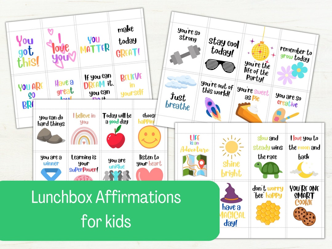 Lunchbox Affirmations, Lunchbox Notes, Printable Notes for Lunchbox for ...