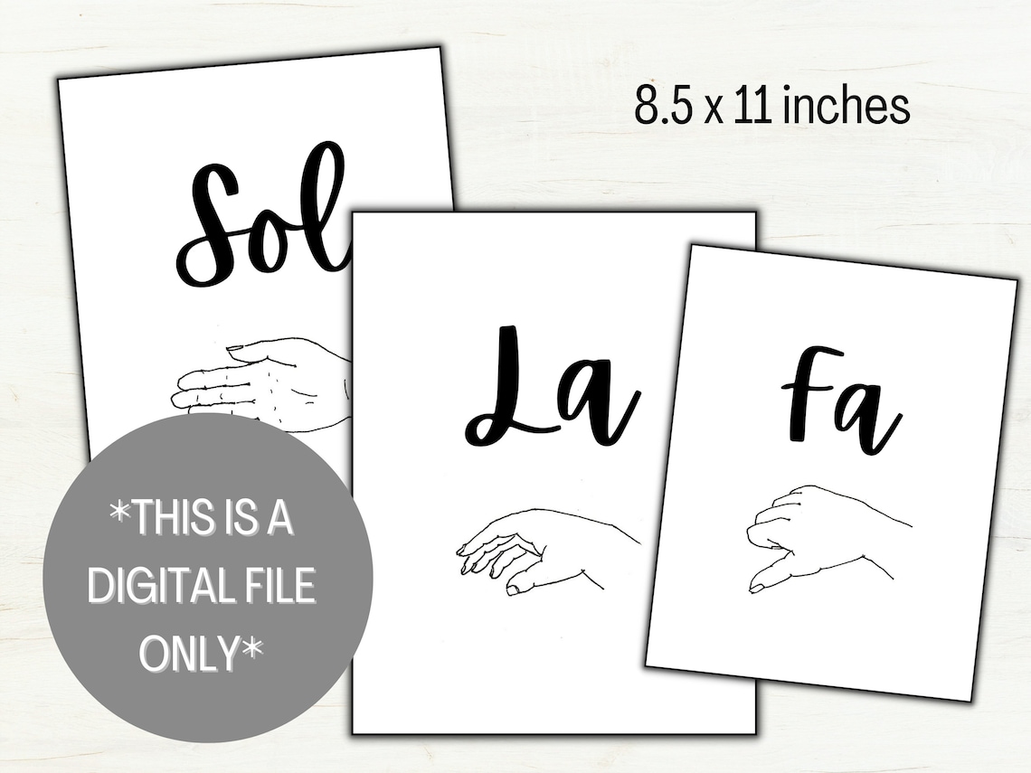 Solfege Posters for Choir Classroom, Solfege Hand Signs, Black and ...
