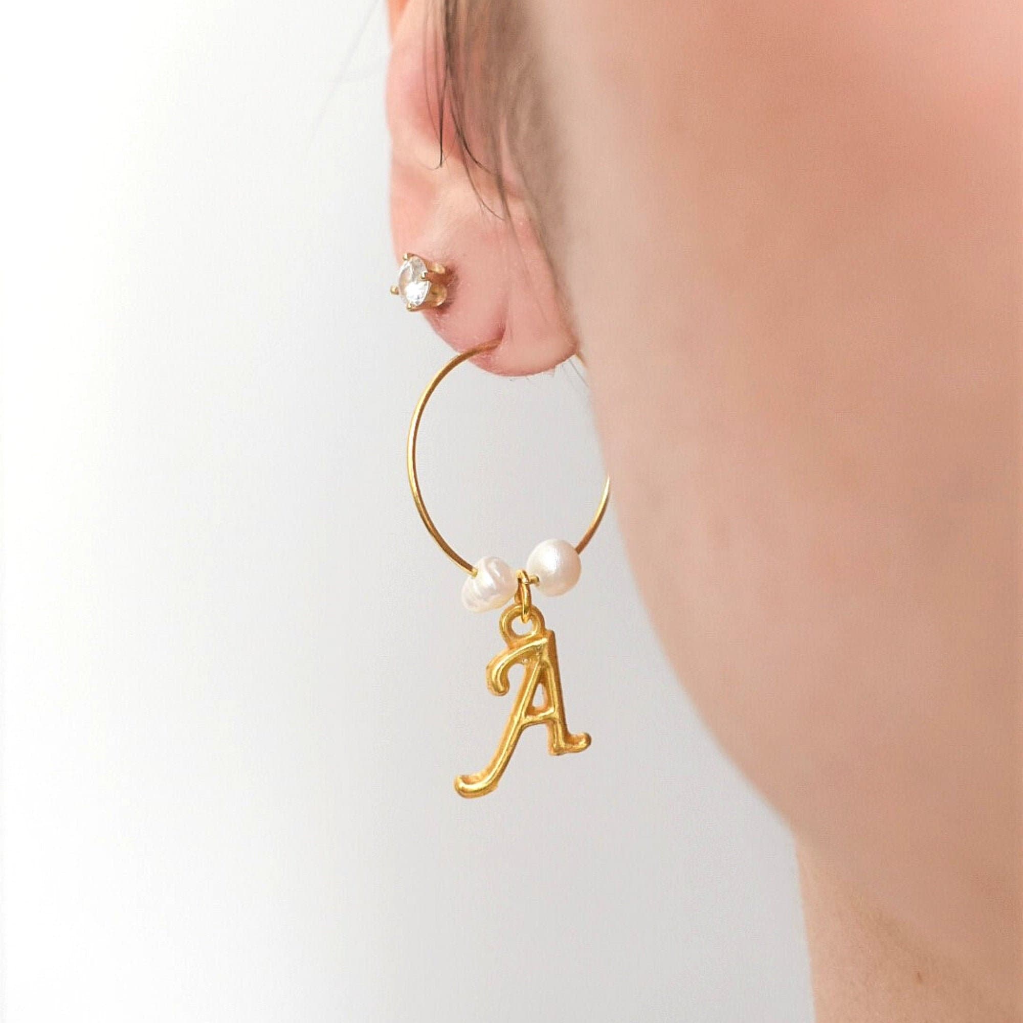 Custom Initial Earrings, Gold Hoops, Gold Letter Earrings, Personalized ...