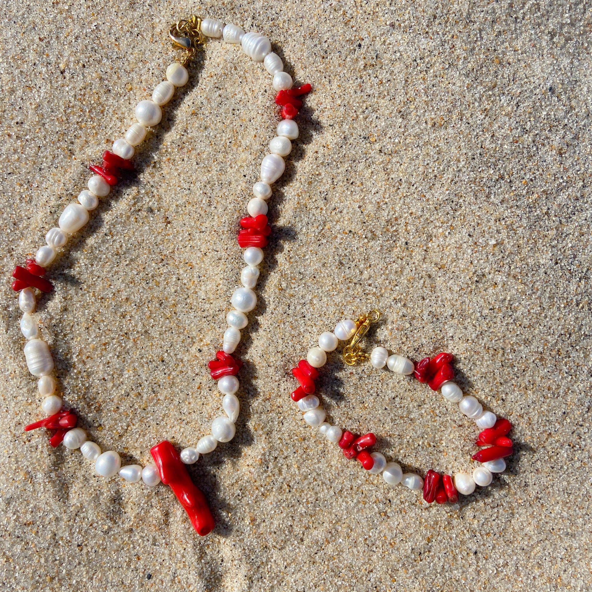 Red Coral & Freshwater Pearl Necklace: Beaded Boho Jewelry - Etsy