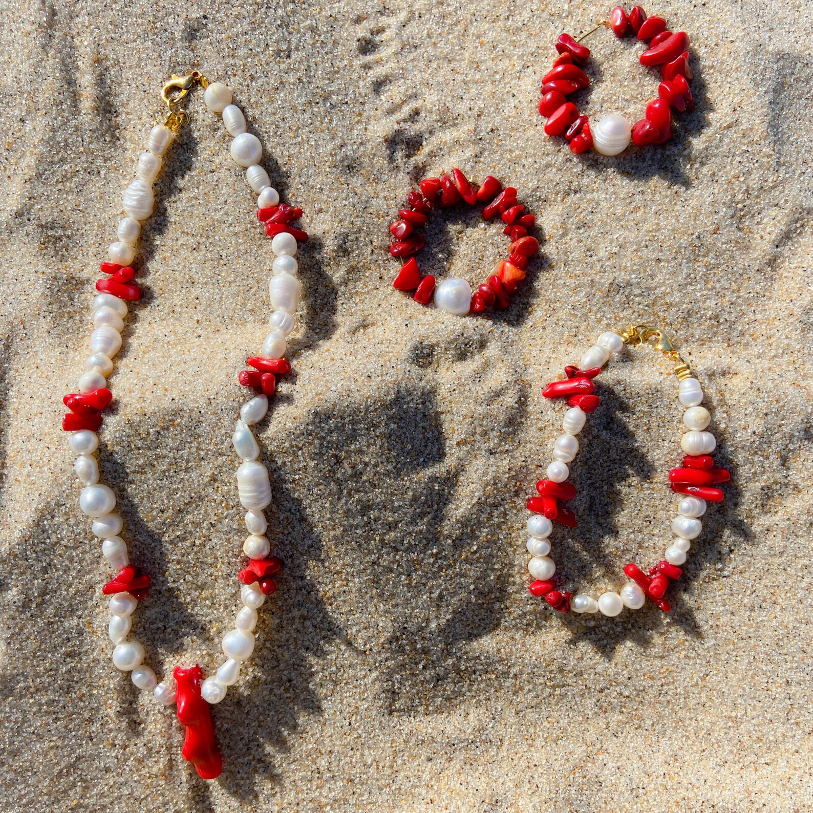 Red Coral & Freshwater Pearl Necklace: Beaded Boho Jewelry - Etsy