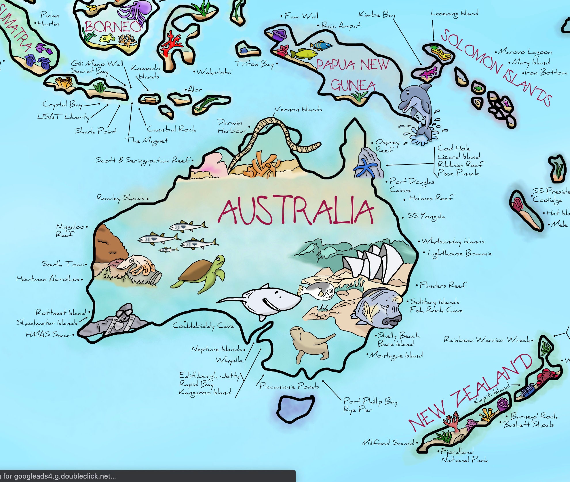 World Dive Map | Illustrated Scuba Diving Map | Fun Dive Site Map ...