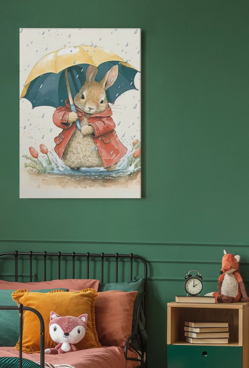 Rainy Day Bunny Rabbit Printable, Softness Art Print, Cottagecore ...