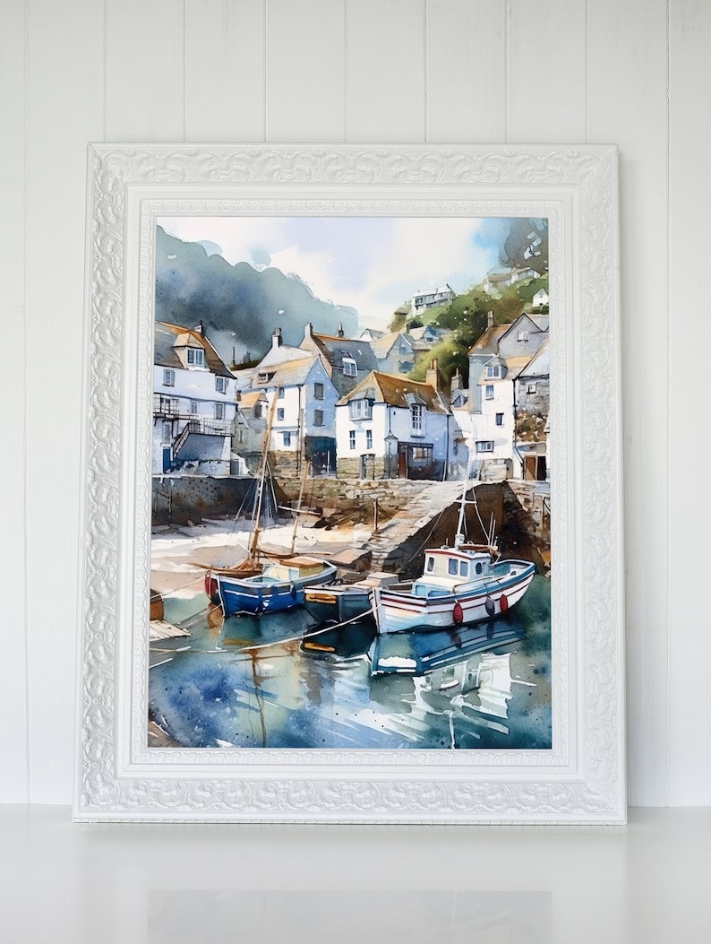 Cornwall Watercolor Illustration Print, Polperro Harbour Cornish ...