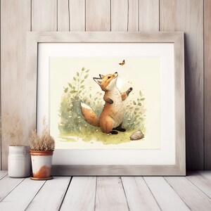 Fox Chasing A Butterfly in Nature Wall Art Cottagecore - Etsy