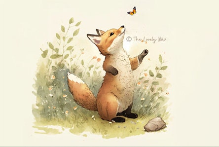 Fox Chasing A Butterfly in Nature Wall Art Cottagecore - Etsy