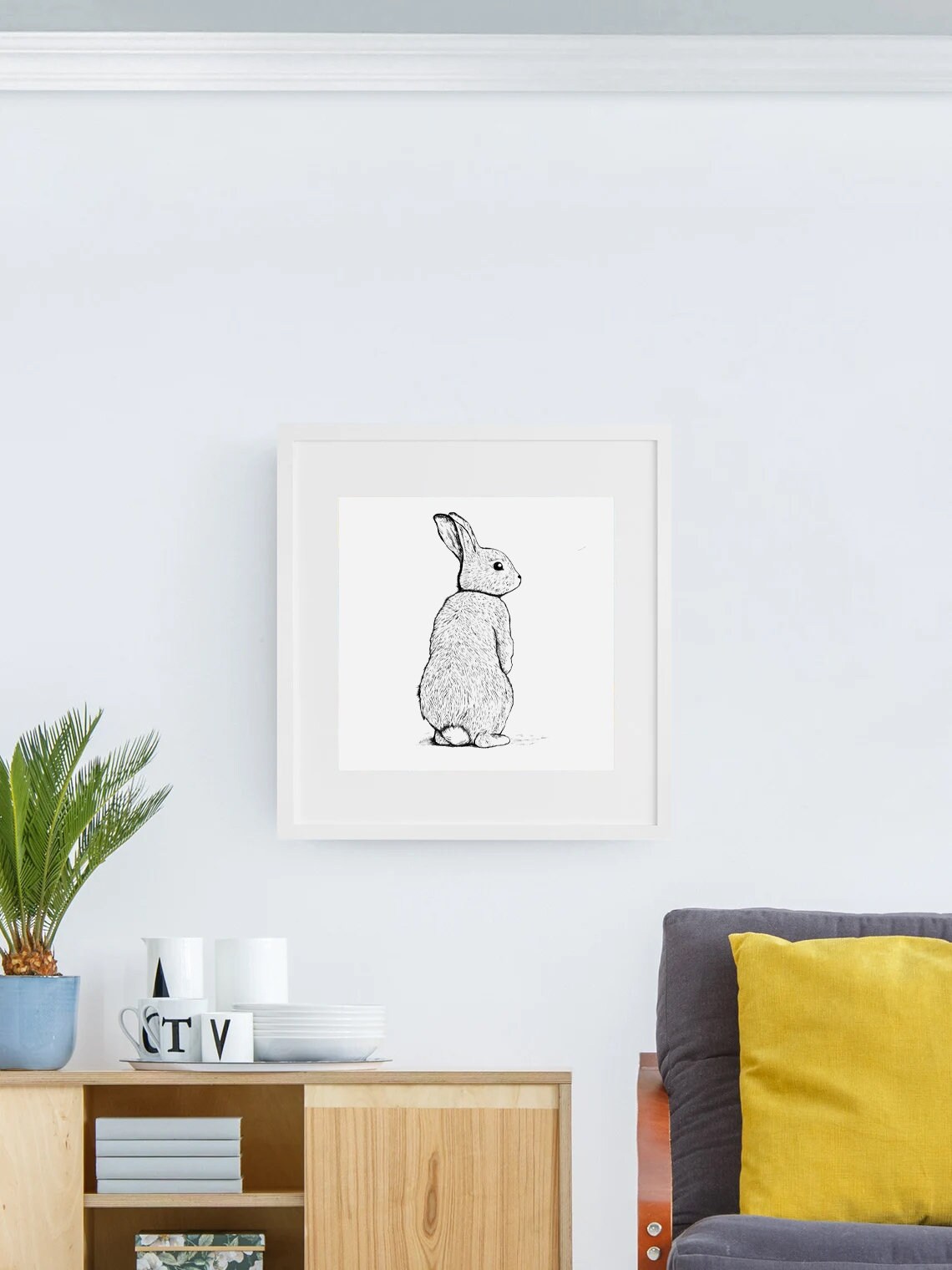 Back of Bunny Rabbit Ink Sketch Wall Art Rabbit Black Ink - Etsy
