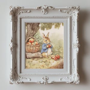 Bunny Rabbit Picking Apples Art Print, Softness Wall Printable ...