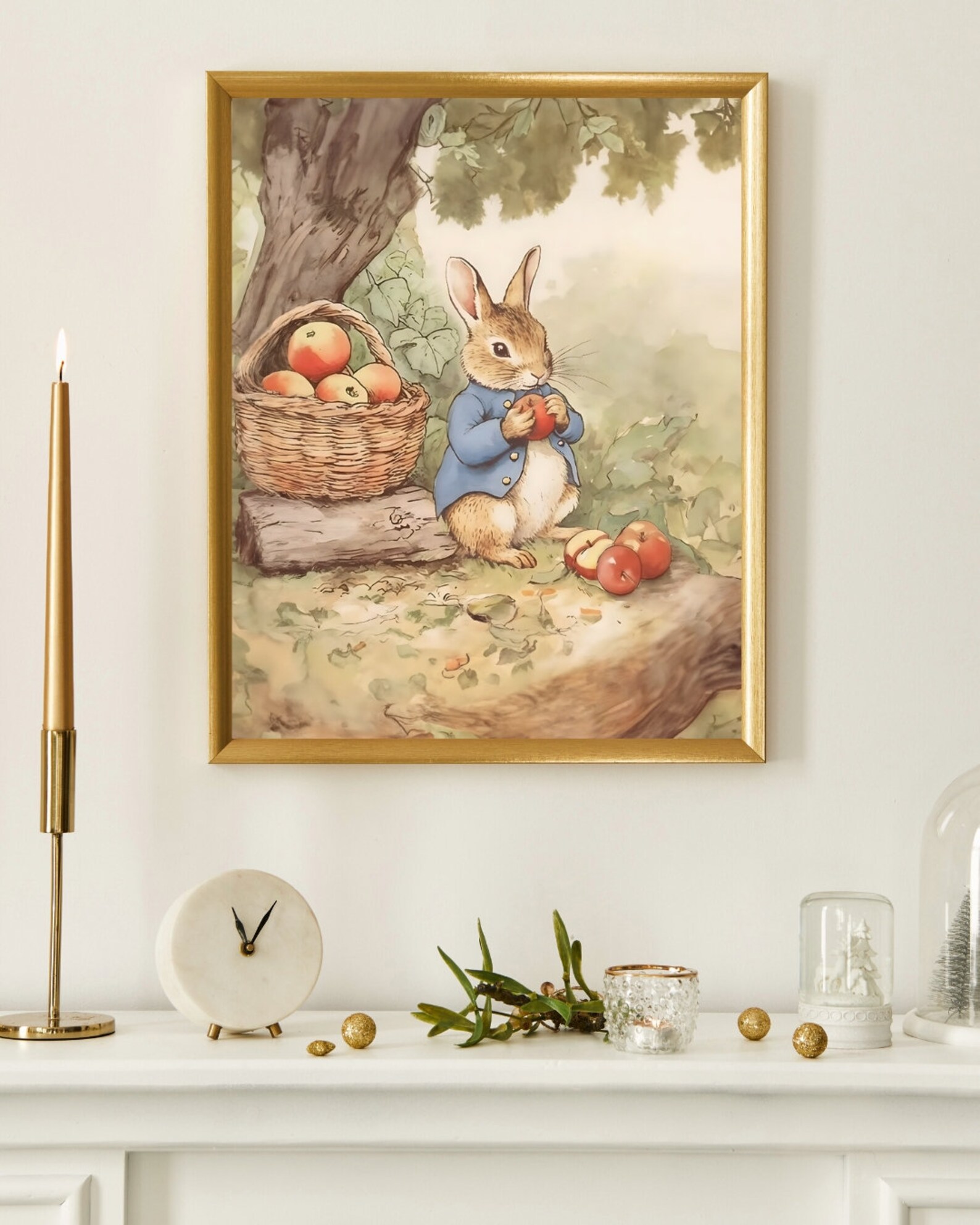 Bunny Rabbit Picking Apples Art Print Softness Wall - Etsy
