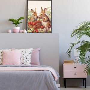 Bunny Rabbits Picking Strawberries Wall Art, Softness Nursery Art ...
