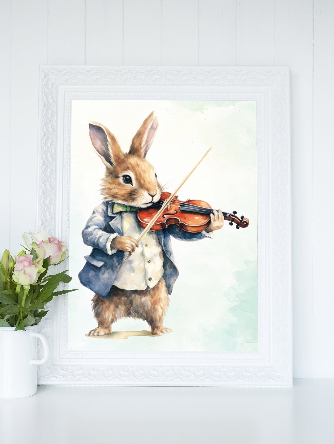 Bunny Rabbit Playing the Violin, Softness Art Print, Cottagecore ...