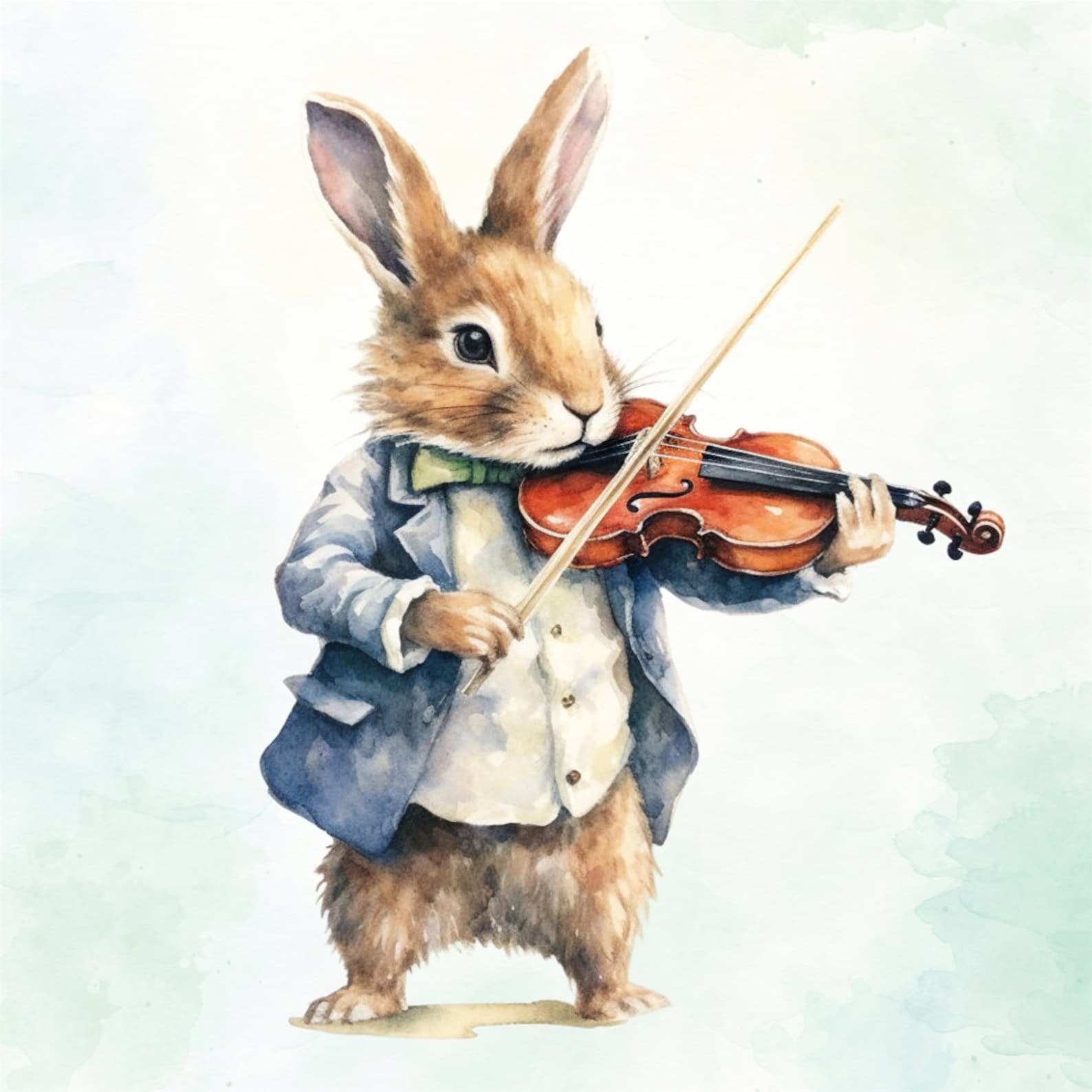 Bunny Rabbit Playing the Violin, Softness Art Print, Cottagecore ...