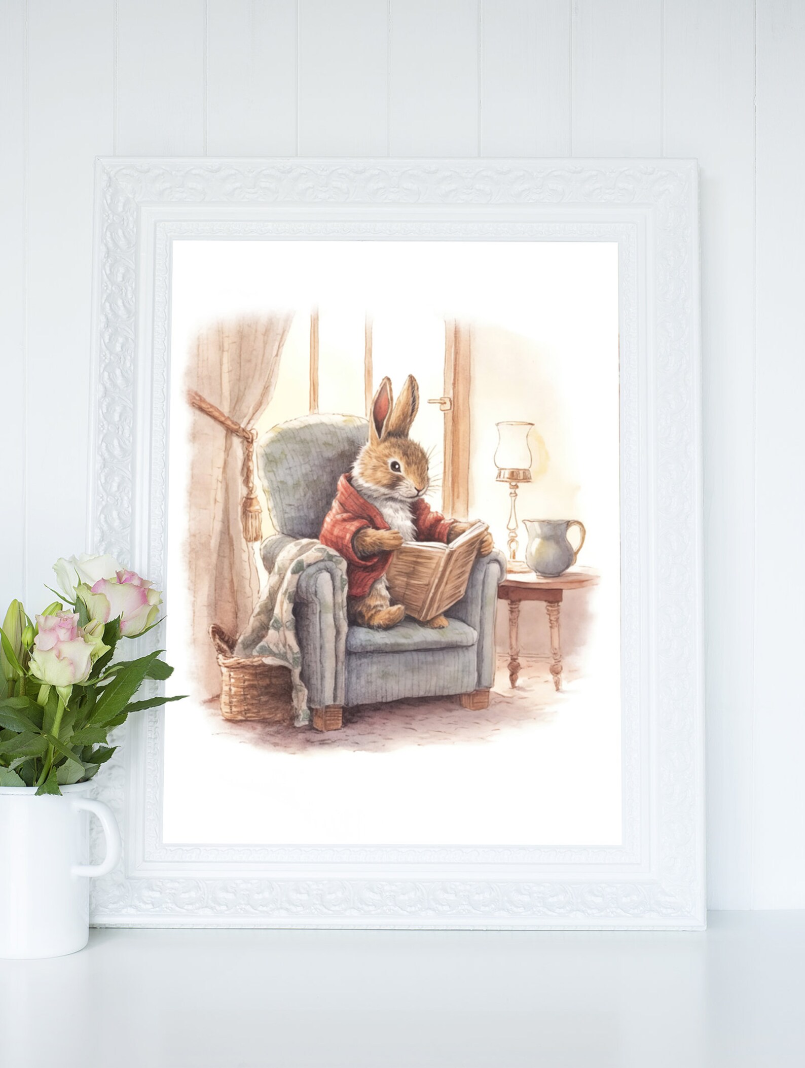 Bunny Rabbit in A Cozy Reading Nook Wall Art Softness Nursery - Etsy