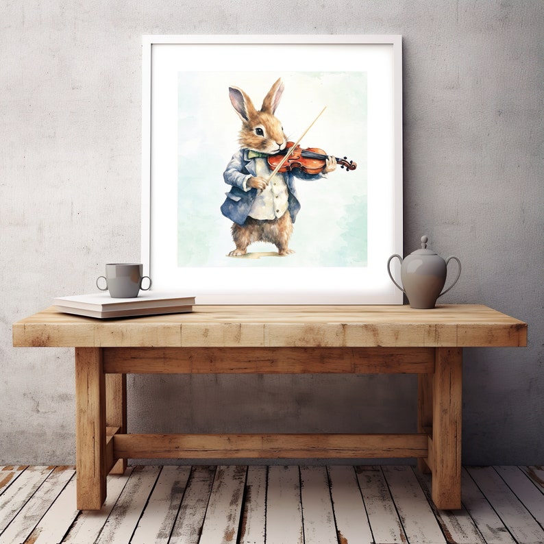 Bunny Rabbit Playing the Violin, Softness Art Print, Cottagecore ...