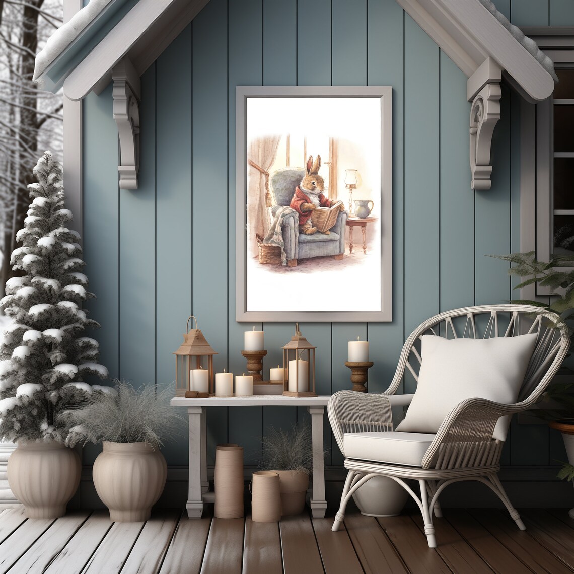 Bunny Rabbit in A Cozy Reading Nook Wall Art Softness Nursery - Etsy