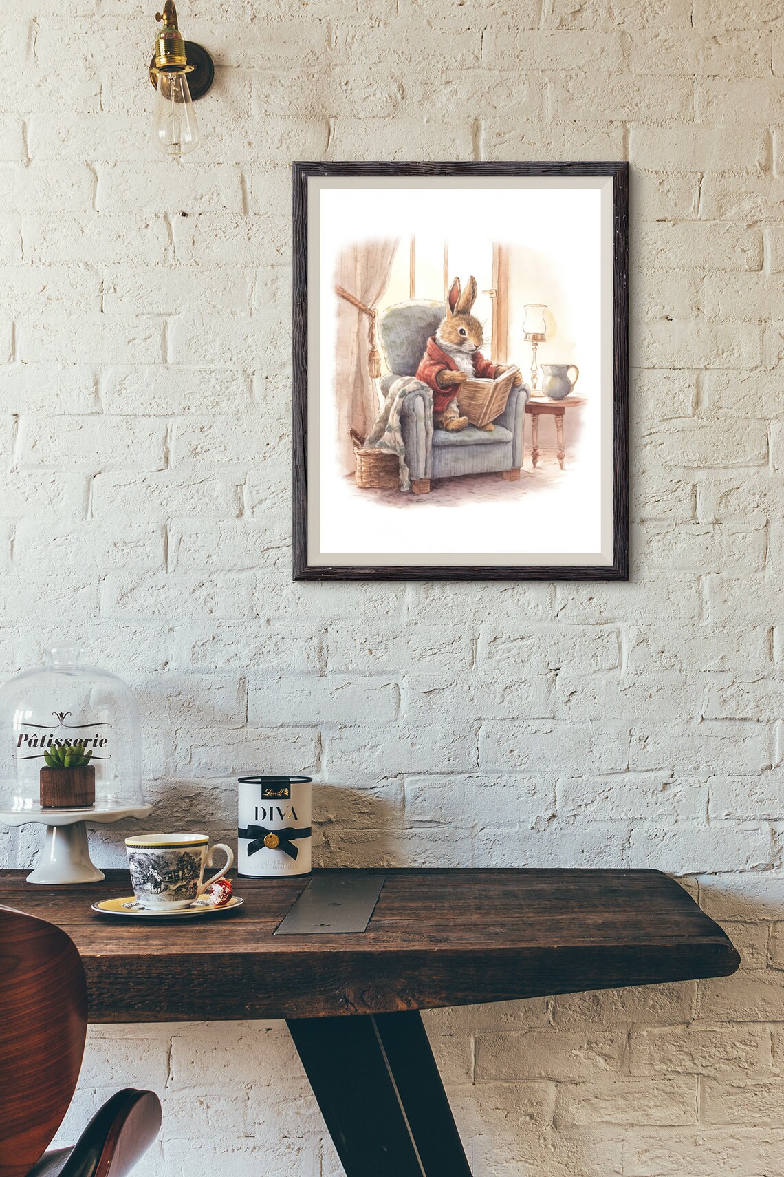 Bunny Rabbit in A Cozy Reading Nook Wall Art Softness Nursery - Etsy