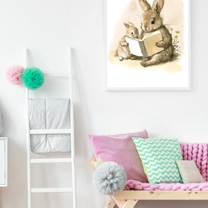 Storytime With Mother and Baby Wall Art, Softness Watercolor Book Art ...