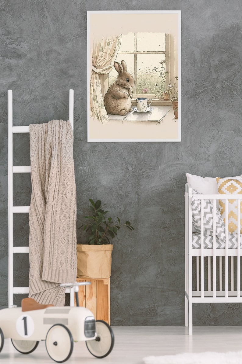 Bunny Rabbit at Tea Time Printable, Cottagecore Decor Wall Art ...