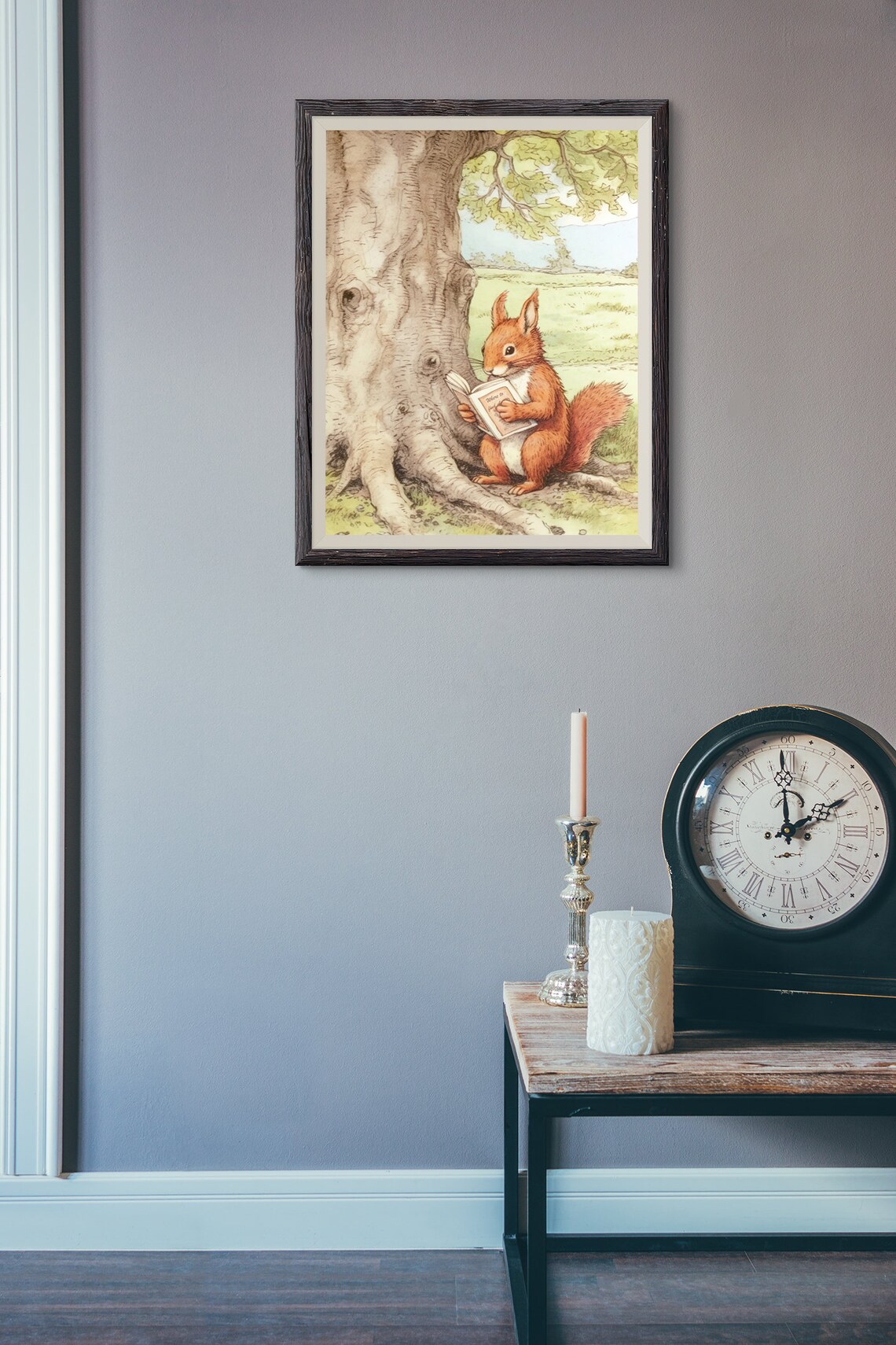 Red Squirrel Reading a Book Next to a Tree Art Print, Softness ...