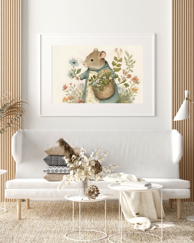 Field Mouse Picking Flowers Printable Softness Art Print Cottagecore ...