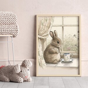 Bunny Rabbit at Tea Time Printable, Whimsical Cottagecore Decor Wall ...