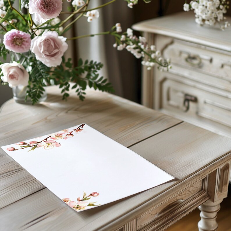 Pink Cherry Blossom Flower Printable Paper, Digital Download Floral ...