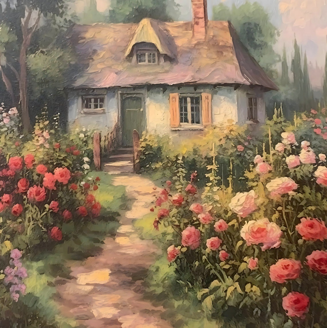 English Rose Cottage Wall Art British Countryside Printable - Etsy