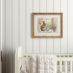 Bunny Rabbit at Tea Time Printable, Whimsical Cottagecore Decor Wall ...