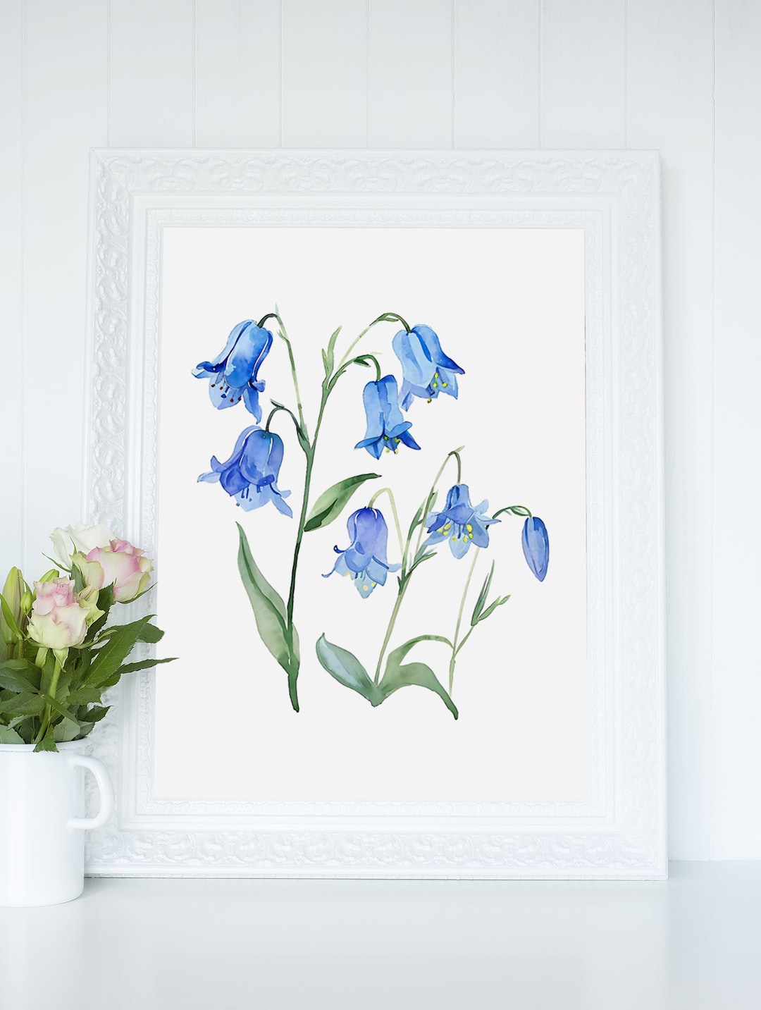 Watercolor Bluebell Flowers Wall Art, Cottagecore Botanical ...
