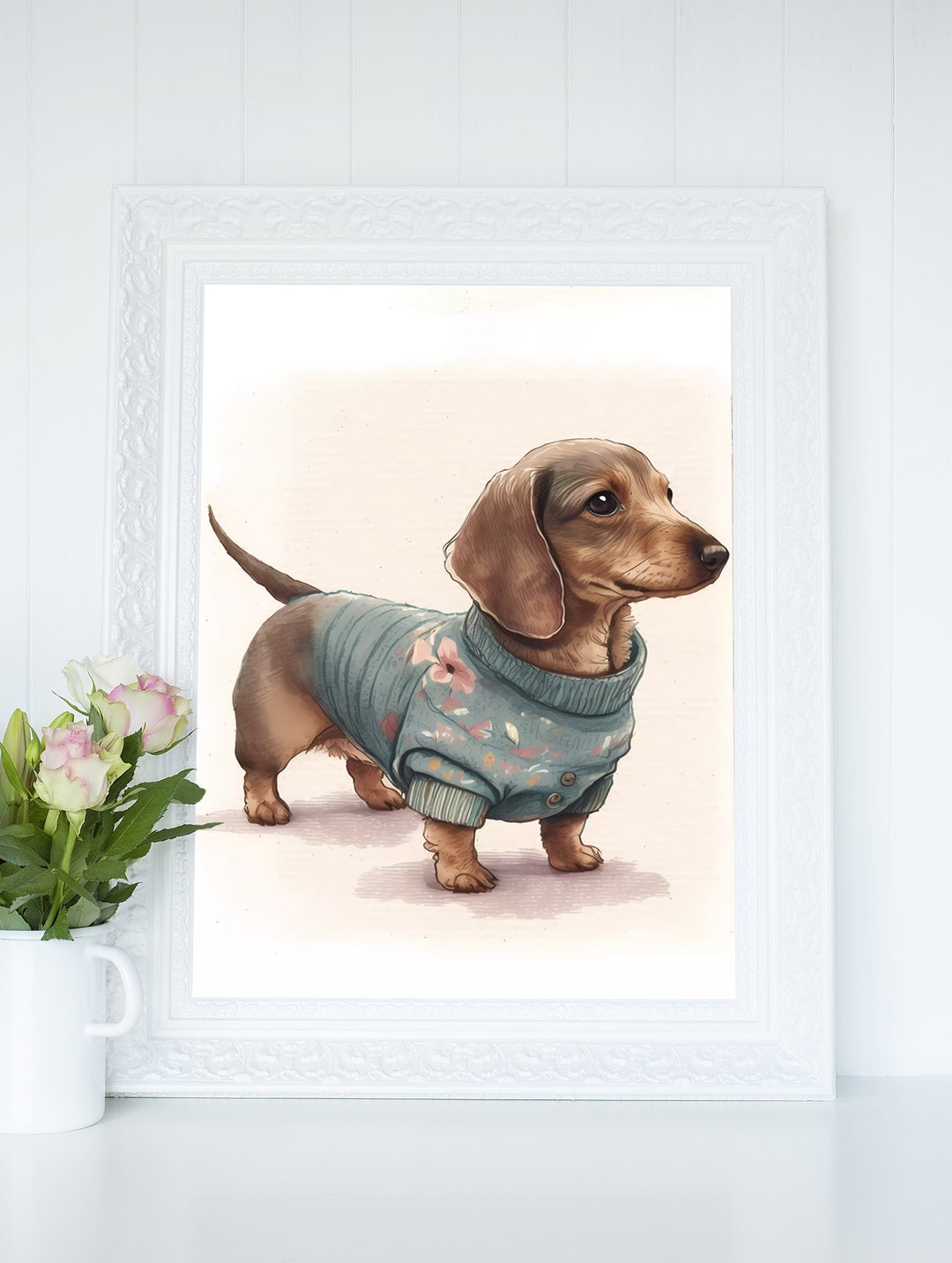 Dachshund Dog Digital Print, Watercolor Illustration Wall Art ...