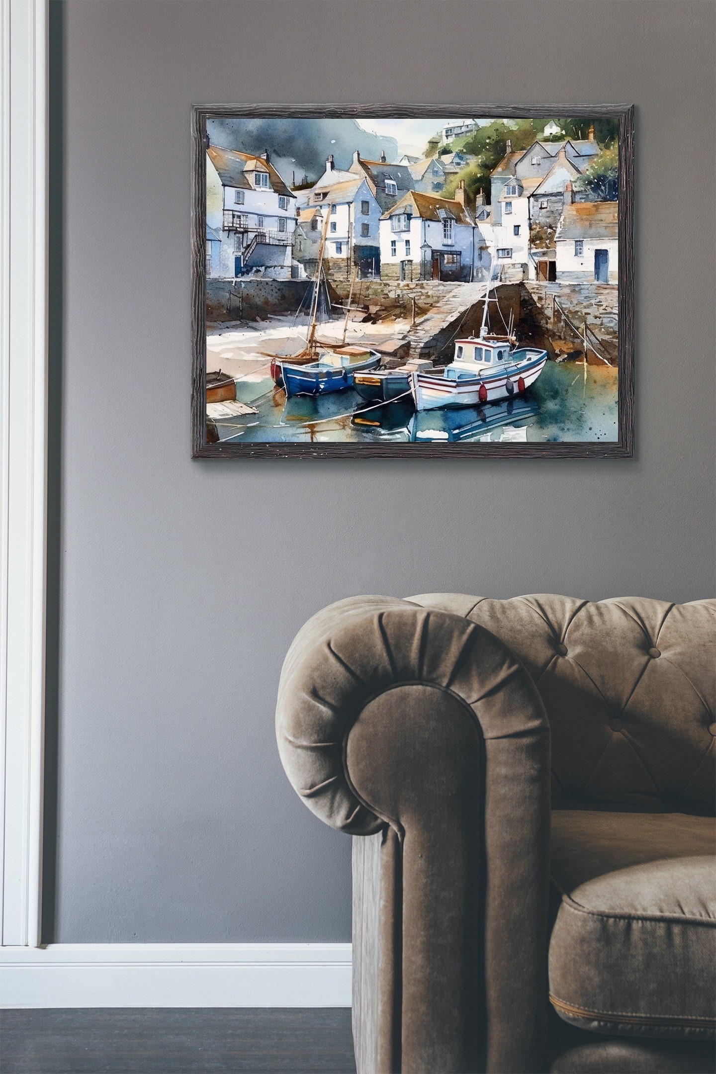 Cornwall Watercolor Illustration Print, Polperro Harbour Cornish ...